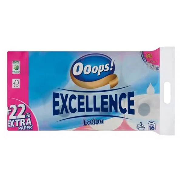 Toalettpapír OOOPS! Excellence 3 rétegű 16 tekercses Lotion | pcx.hu