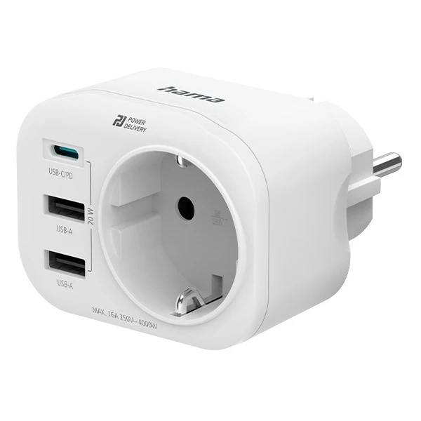 HAMA 223342, KONNEKTOR TÖLTŐADAPTERREL, 2 USB-A, 1 USB-C, "PD", 20W ...