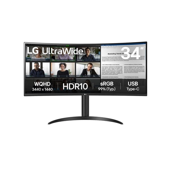 LG ívelt monitor 34" 34WR55QK, 3440x1440, 21:9, 300cd/m2, 5ms, HDMIx2 ...