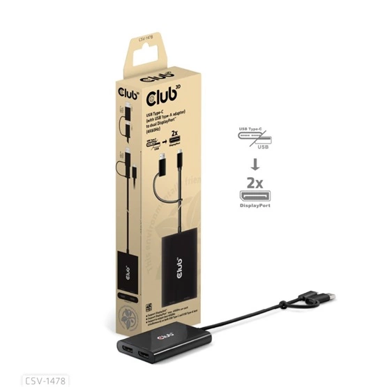 ADA Club3D USB Type-C (with USB Type-A adapter) to dual DisplayPort ...