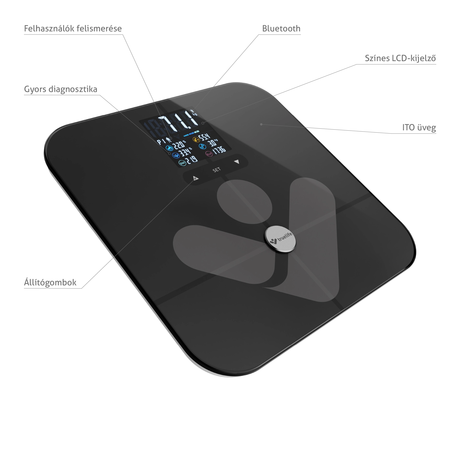 TrueLife FitScale W7 BT Black Okosmérleg TLFSW7BTB | pcx.hu