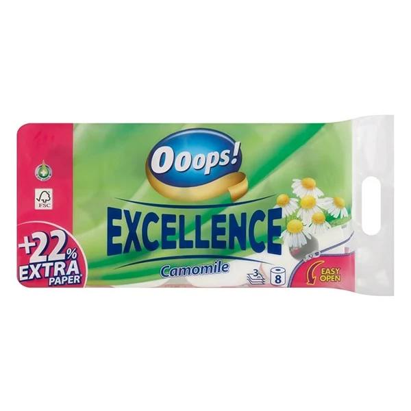 Toalettpapír OOOPS! Excellence 3 rétegű 8 tekercses Kamilla | pcx.hu