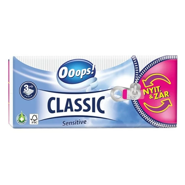 Papírzsebkendő OOOPS! Classic Sensitive 3 rétegű 90 darabos KPC30901124 | pcx.hu